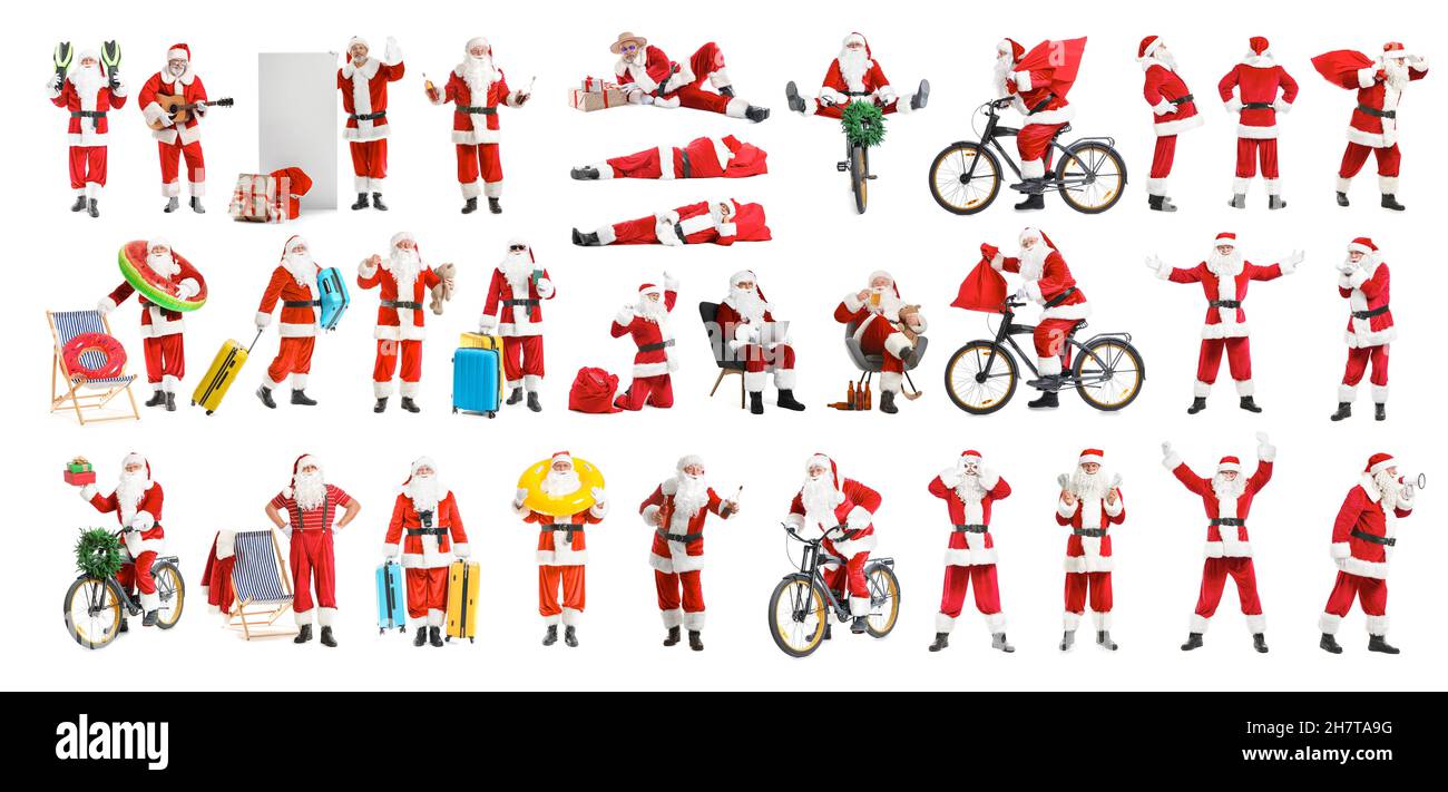 Set of different Santa Clauses on white background Stock Photo - Alamy