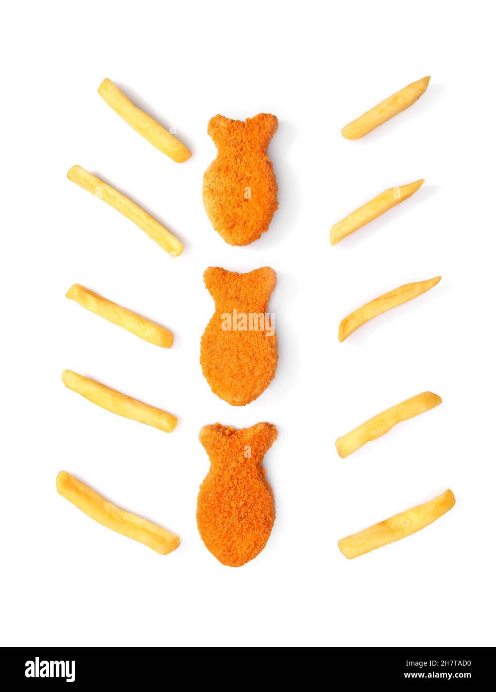 Tasty fish nuggets with french fries on white background Stock Photo ...