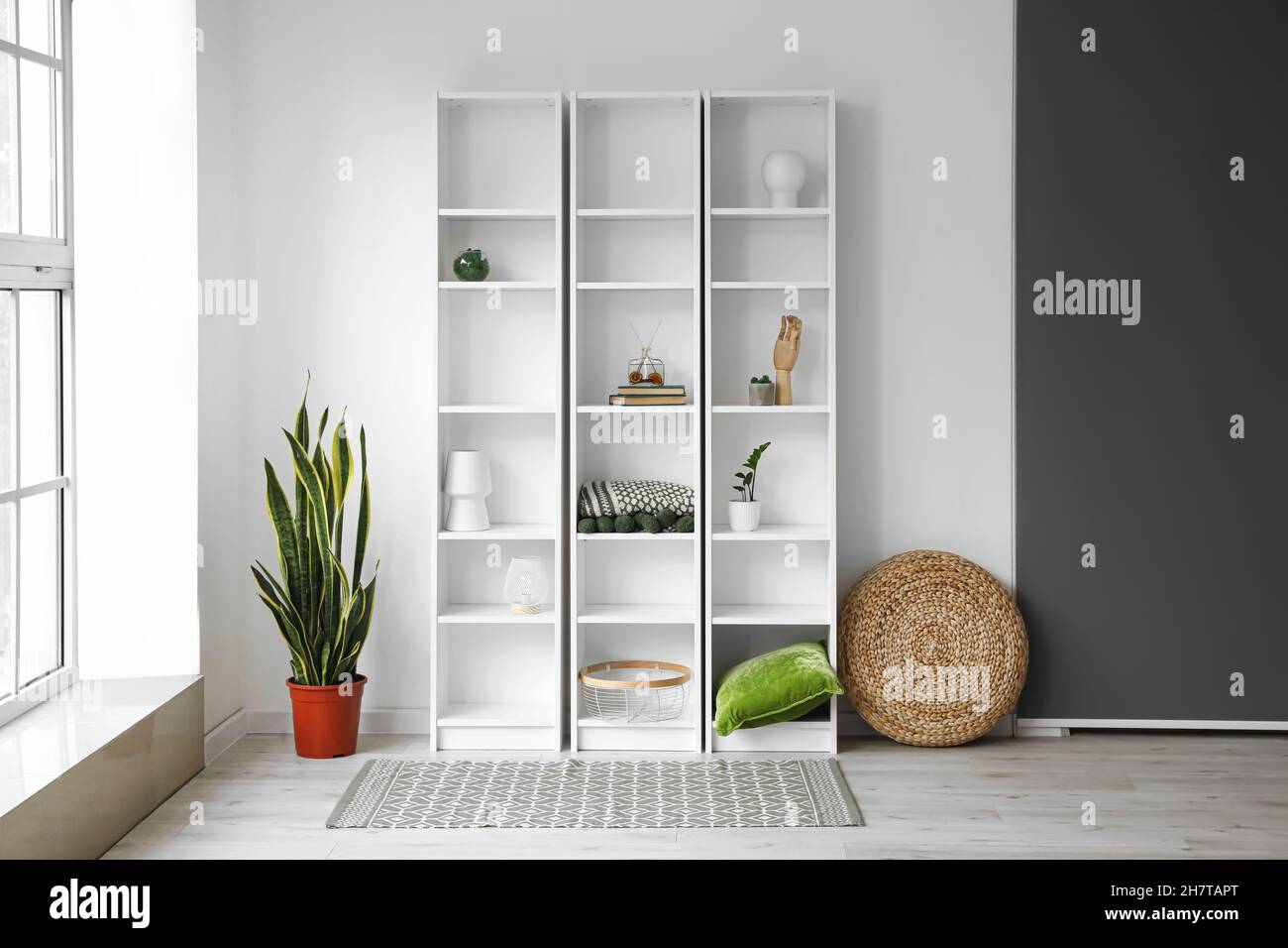 Interior of modern room with shelf unit Stock Photo - Alamy