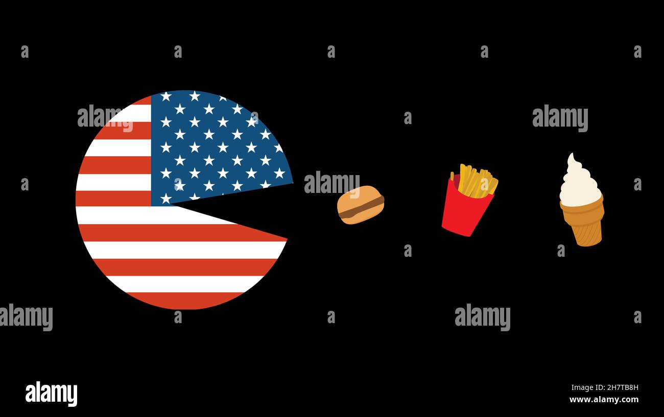 American Pac-Man eating fast food: hamburgers, french fries and ice ...