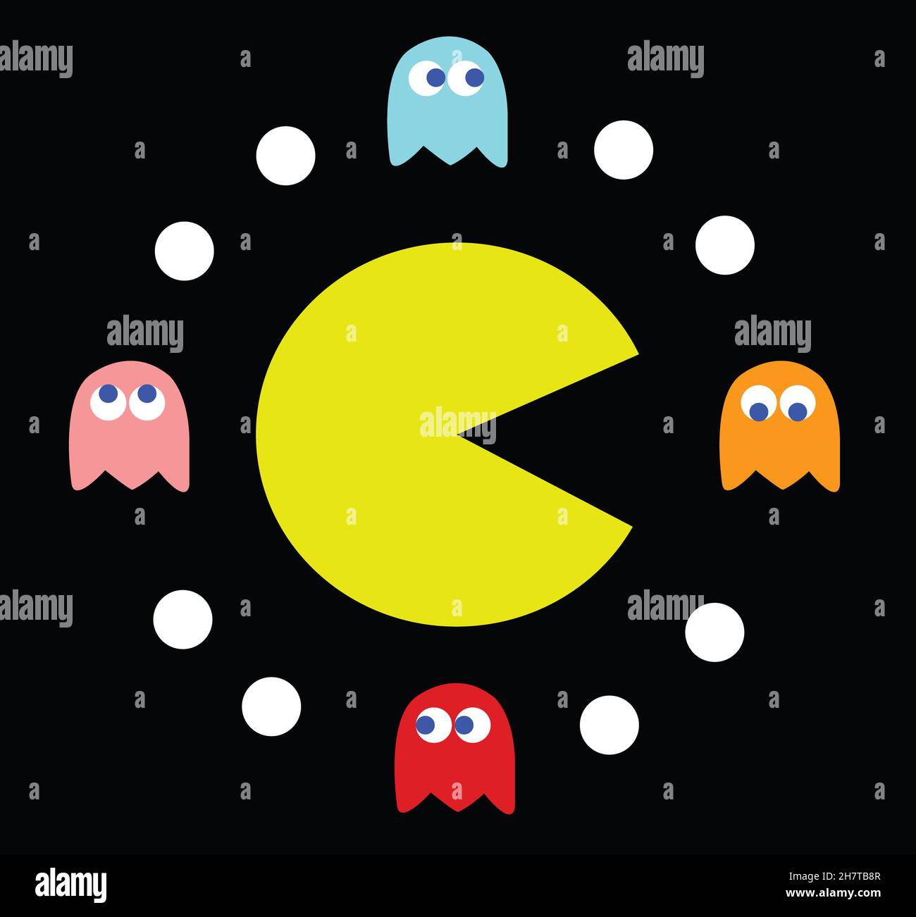 Pac-Man game theme vector illustration. Retro computer game with Pac ...