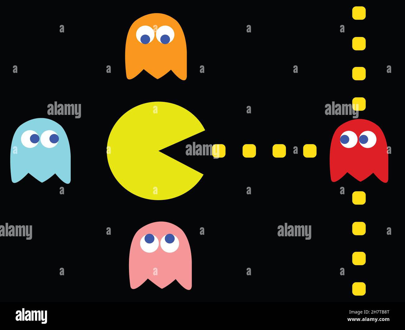 Pac-Man traffic jam vector illustration. Retro computer game with Pac ...