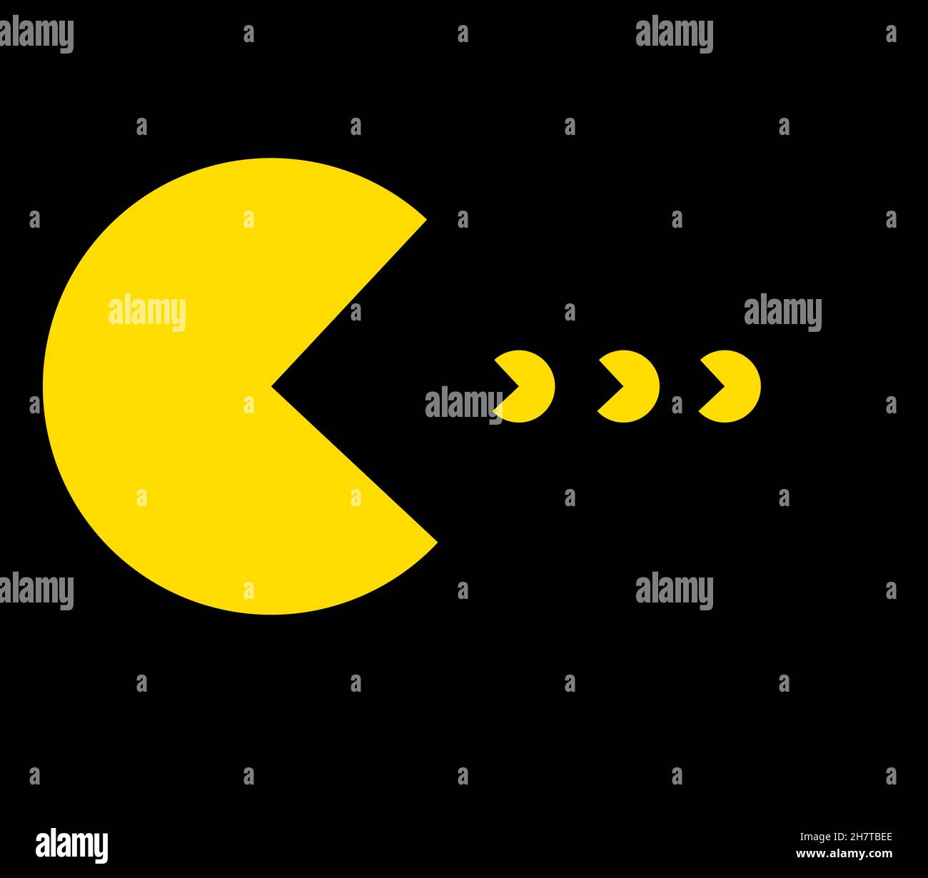 Yellow Pac-Man shapes isolated over black background - the big one eats ...