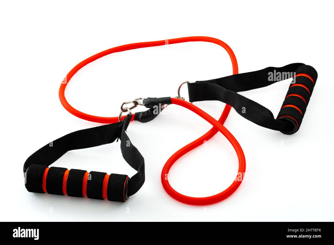 Home gym and strength training concept with rubber resistance bands ...