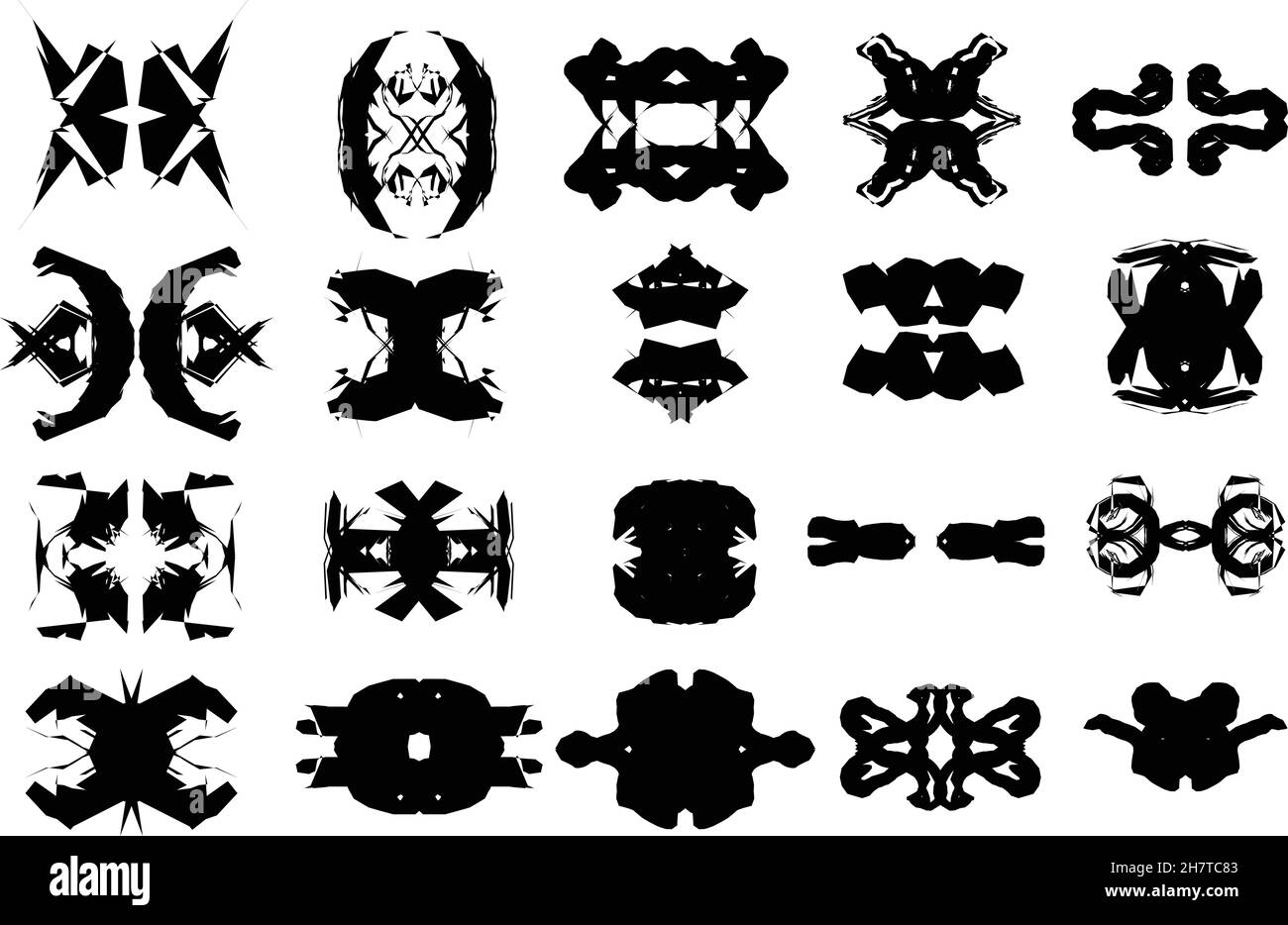 Complex black and white vector shapes set, symmetrical icons outlines ...