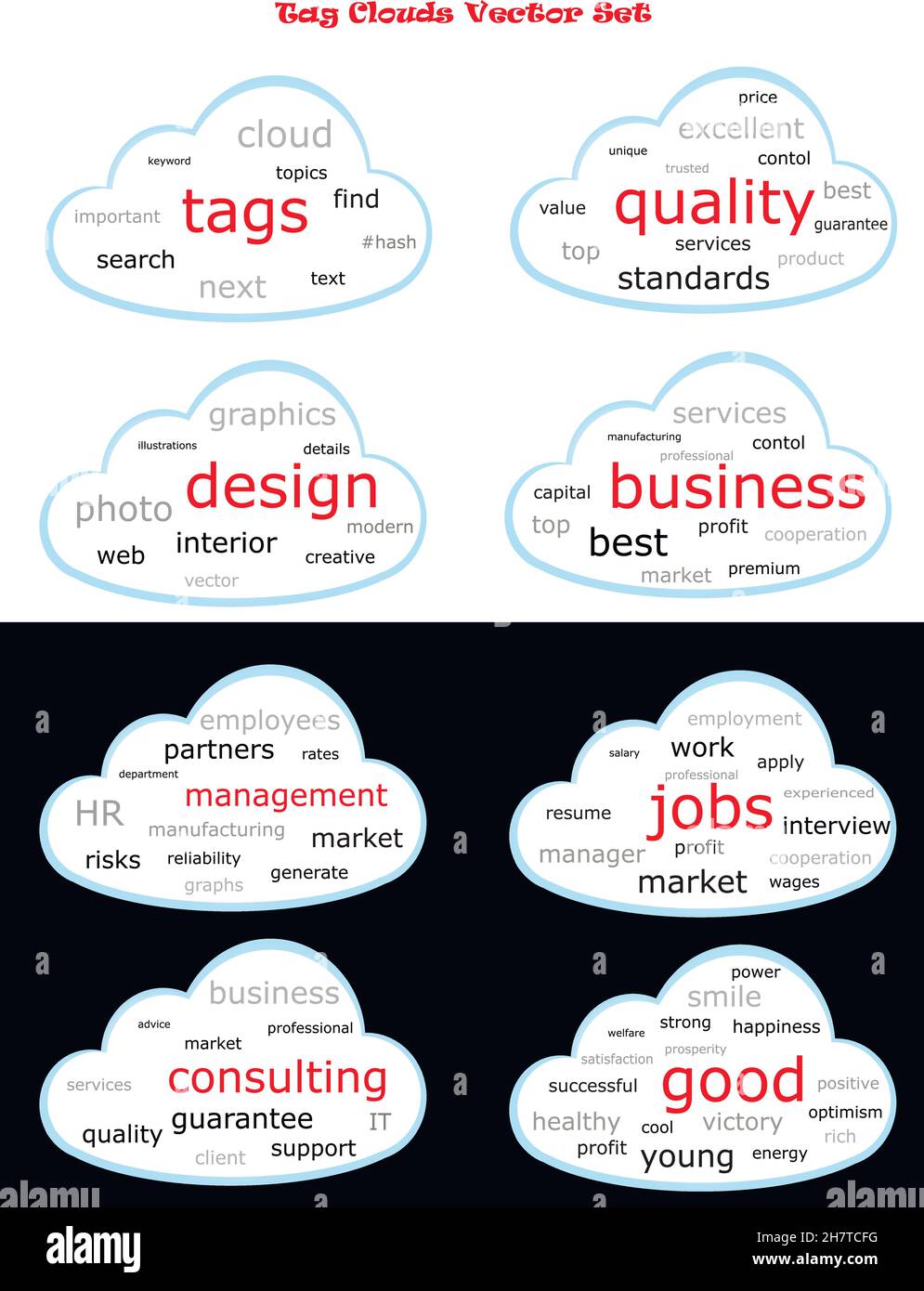 Vector set of different tag clouds isolated over white and black backgrounds Stock Vector Image ...