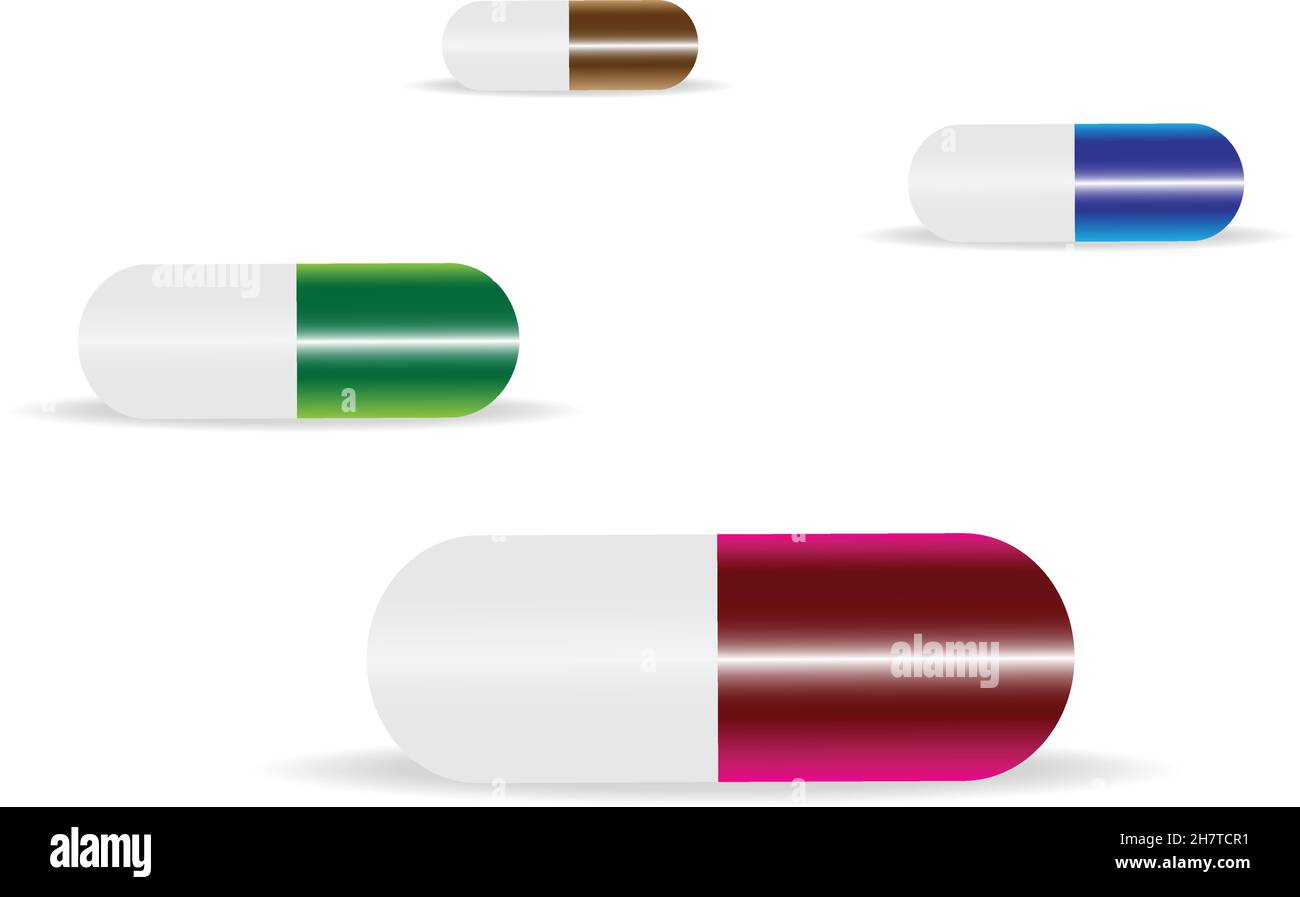 Colored pills and drugs isolated over white background, medical pill ...