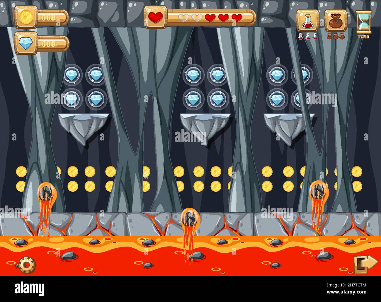 Lava Cave Platformer Game template illustration Stock Vector Image ...