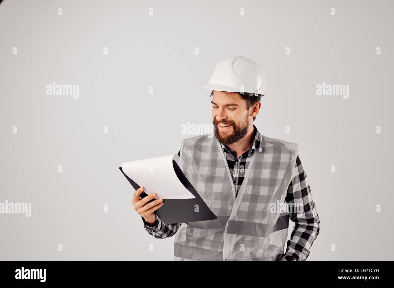 engineer with documents and drawings blueprints studio industry Stock ...