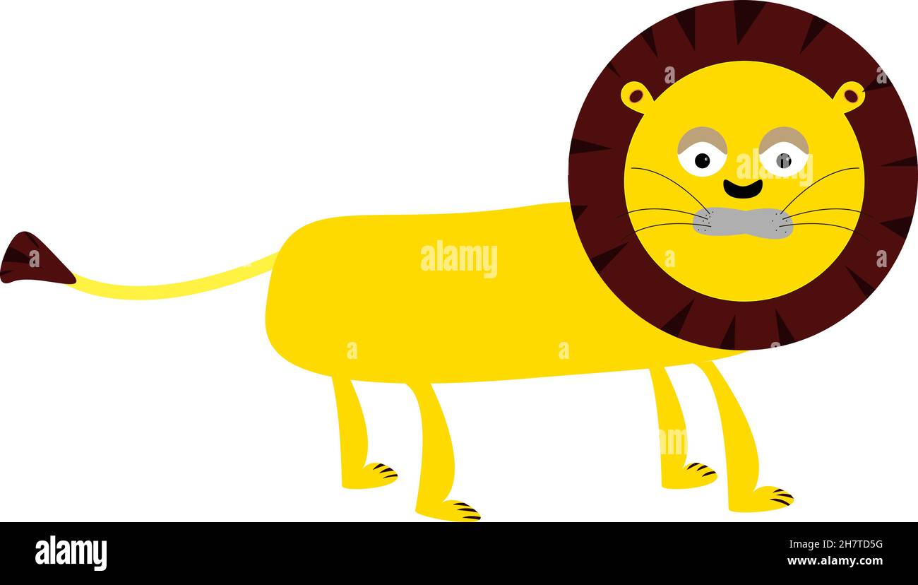 Child's vector drawing of a yellow lion walking. Funny cartoon Stock ...