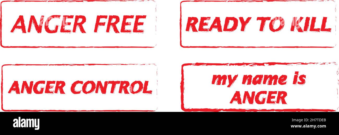 Anger and temper control conceptual illustration, vector rubber stamps ...