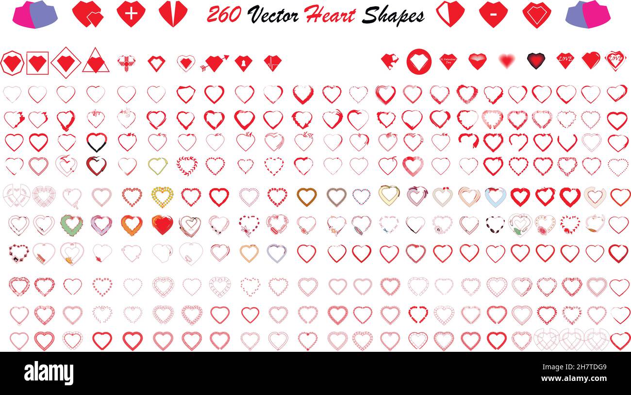 Different heart shapes vector illustration set isolated over white ...