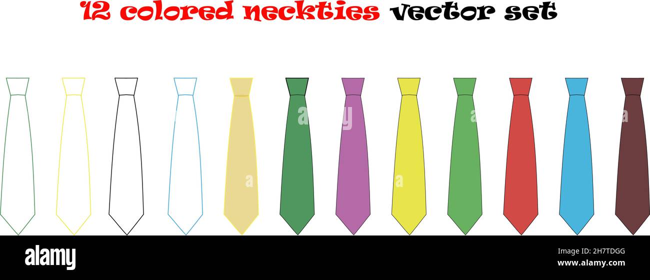Colored neckties vector illustration set. Isolated over white ...