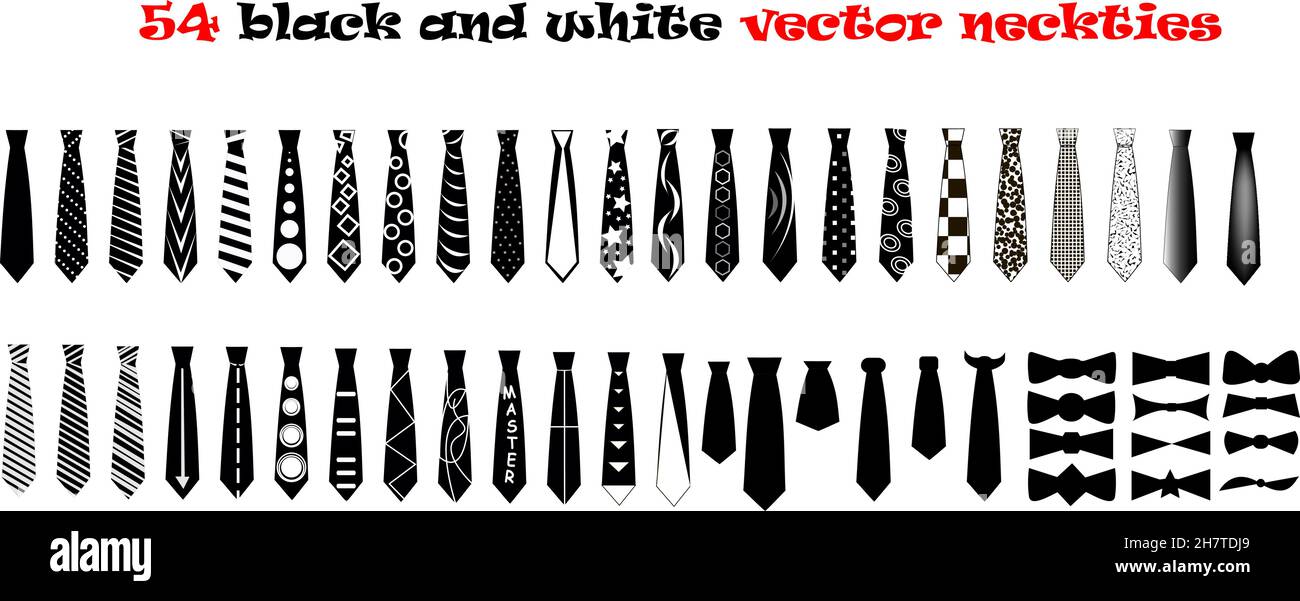 Various black and white neckties isolated over white background vector ...