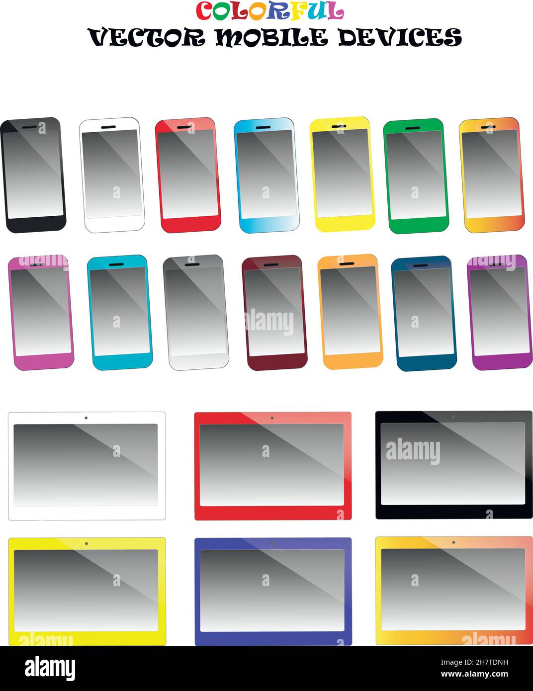 Colorful mobile devices: smartphones and tablets vector illustration ...