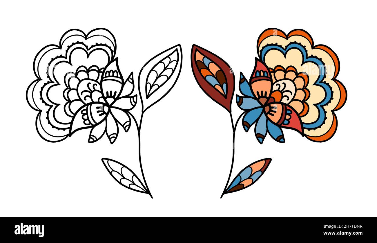 Illustration raster element paisley on in color and black and white ...