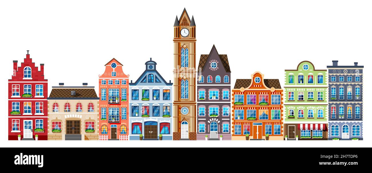 Residential House Icon Collection in Dutch Style Stock Vector Image ...
