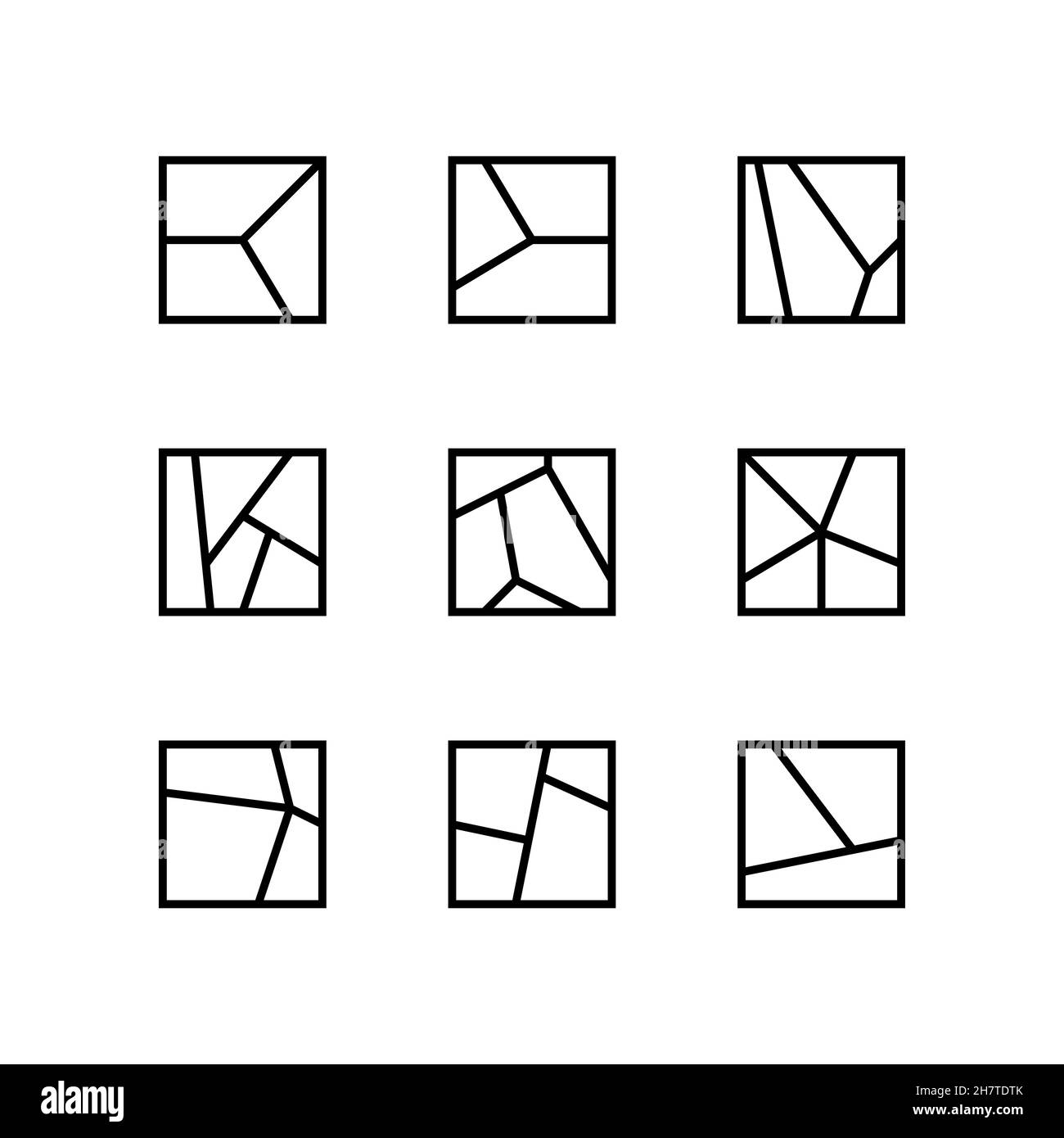 Set of geometric linear shapes. Large mosaic, broken shapes. Collection of linear rectangular ...