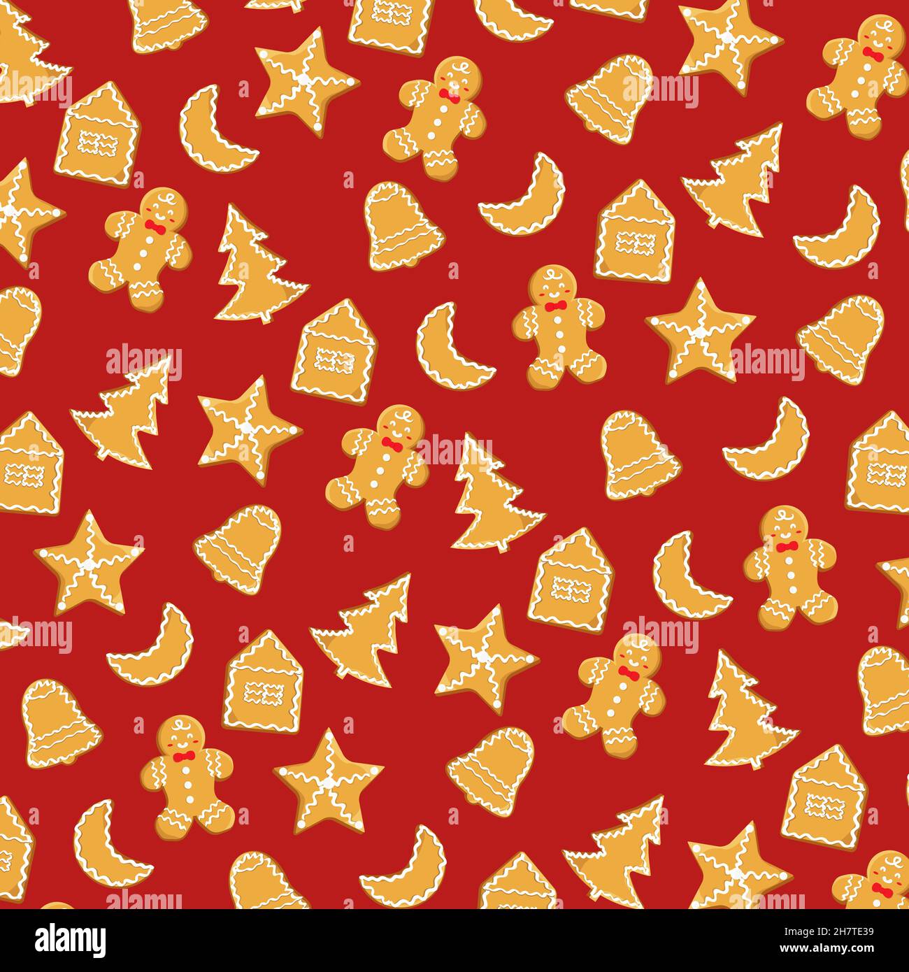 Christmas gingerbread cookies pattern. Vector illustration background ...