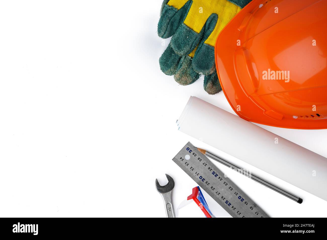 Engineer work tools isolated on white background Stock Photo - Alamy