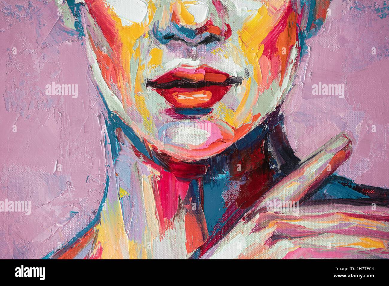 Fragment Oil portrait painting in multicolored tones. Abstract picture ...