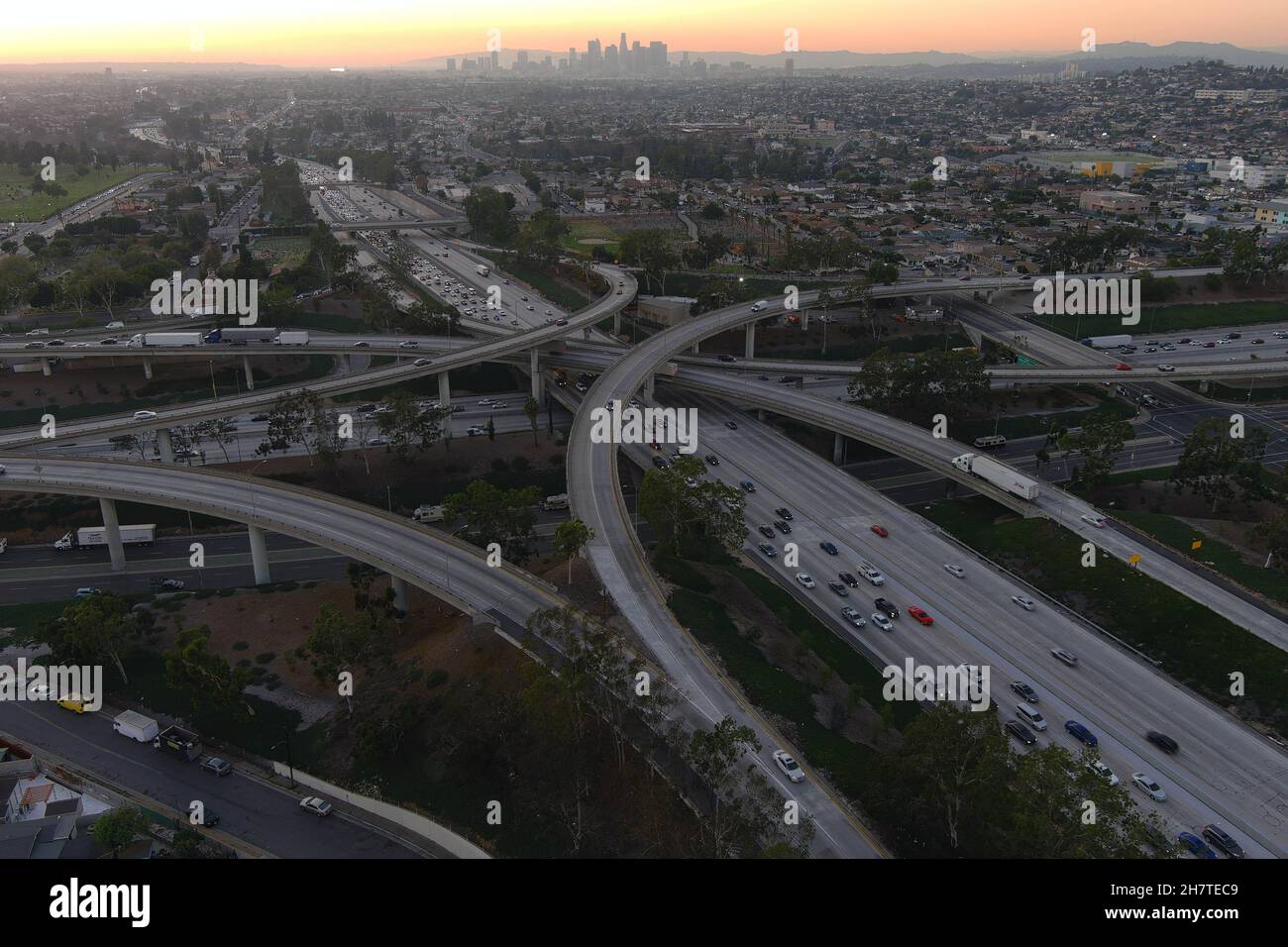 Los Angeles, United States. 24th Nov, 2021. An aerial view of traffic ...