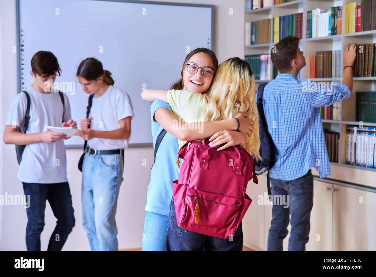 Teens group greeting hi-res stock photography and images - Alamy