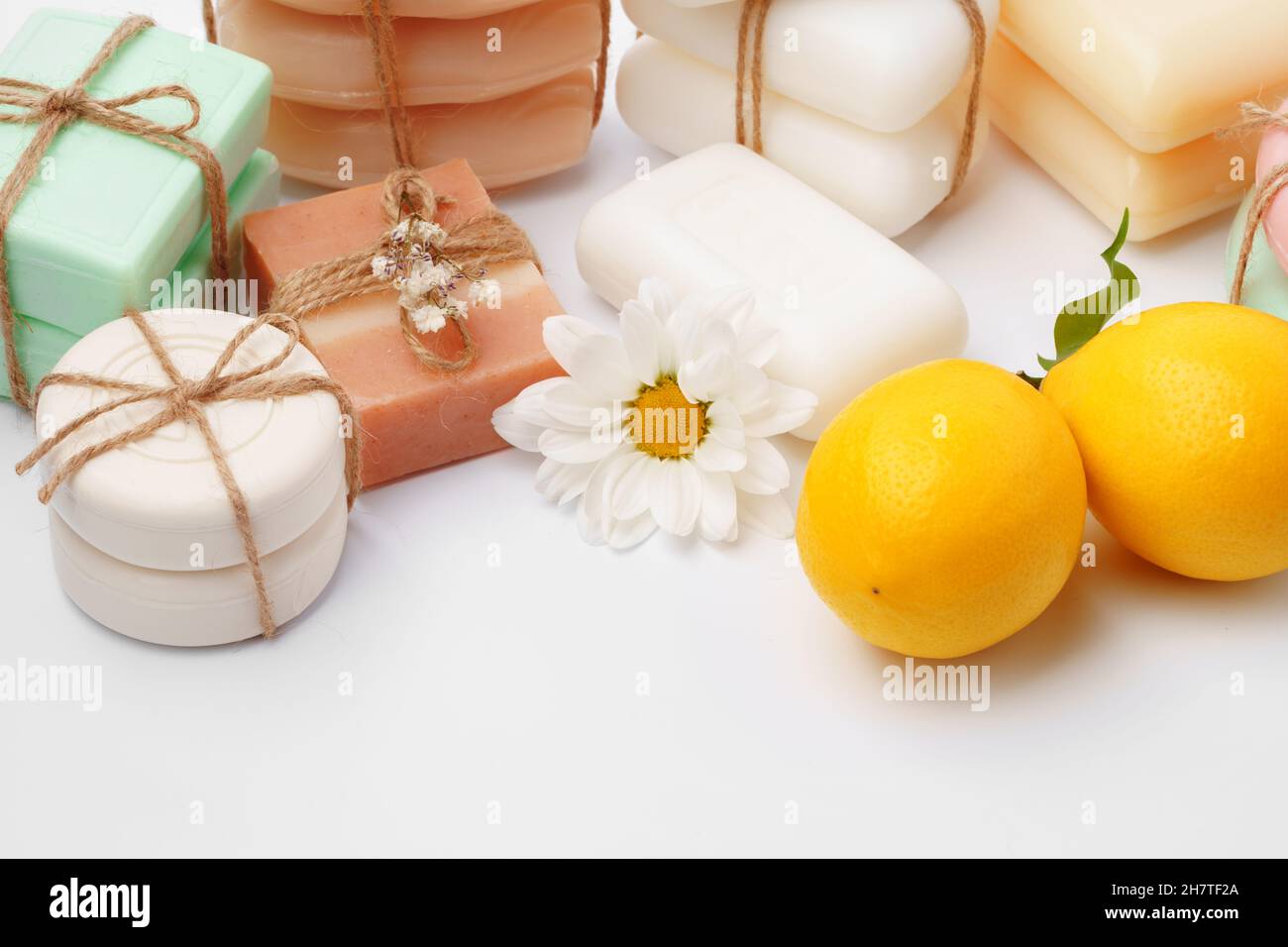 Handmade citrus soap and fresh fruit on white background Stock Photo ...