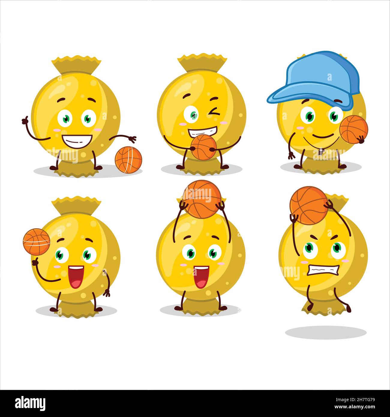 Talented yellow candy wrap cartoon character as a basketball athlete ...