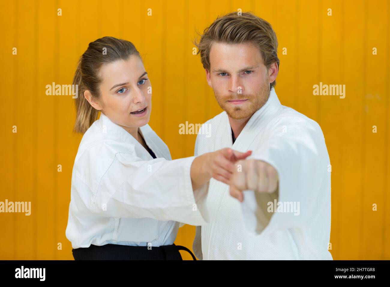 female judo master training man Stock Photo - Alamy