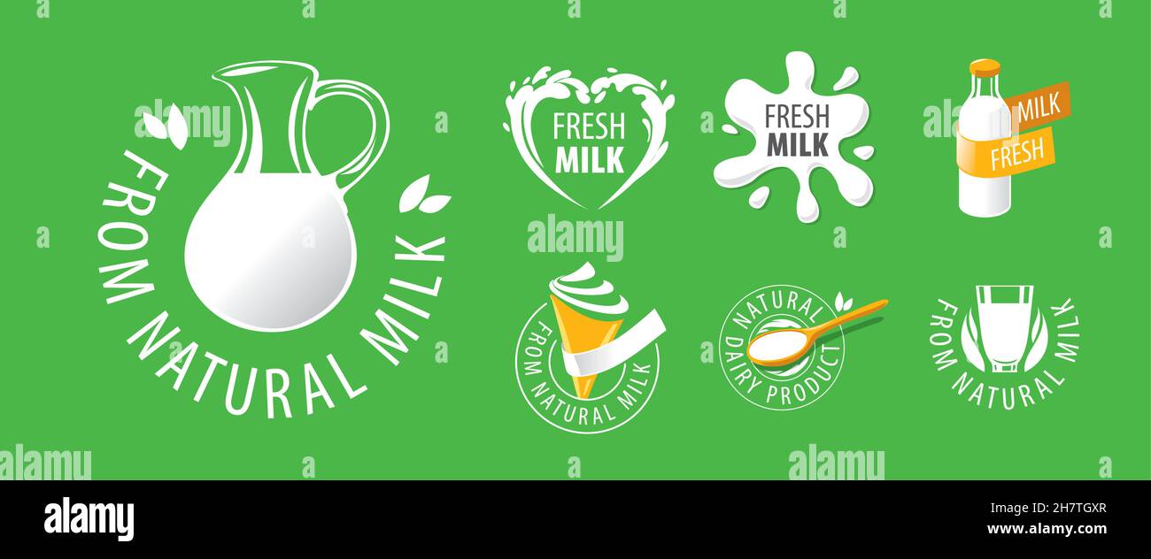 A set of vector logos of Dairy products on a green background Stock ...