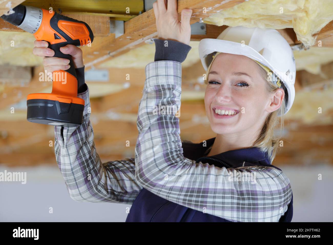 woman builder with drill tool Stock Photo - Alamy