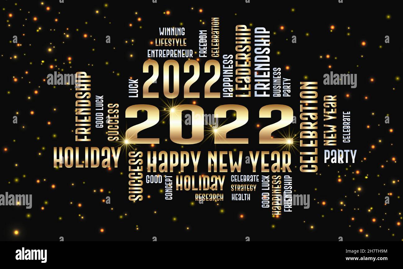 2022 Happy new year vector text word cloud design template. Creative ...