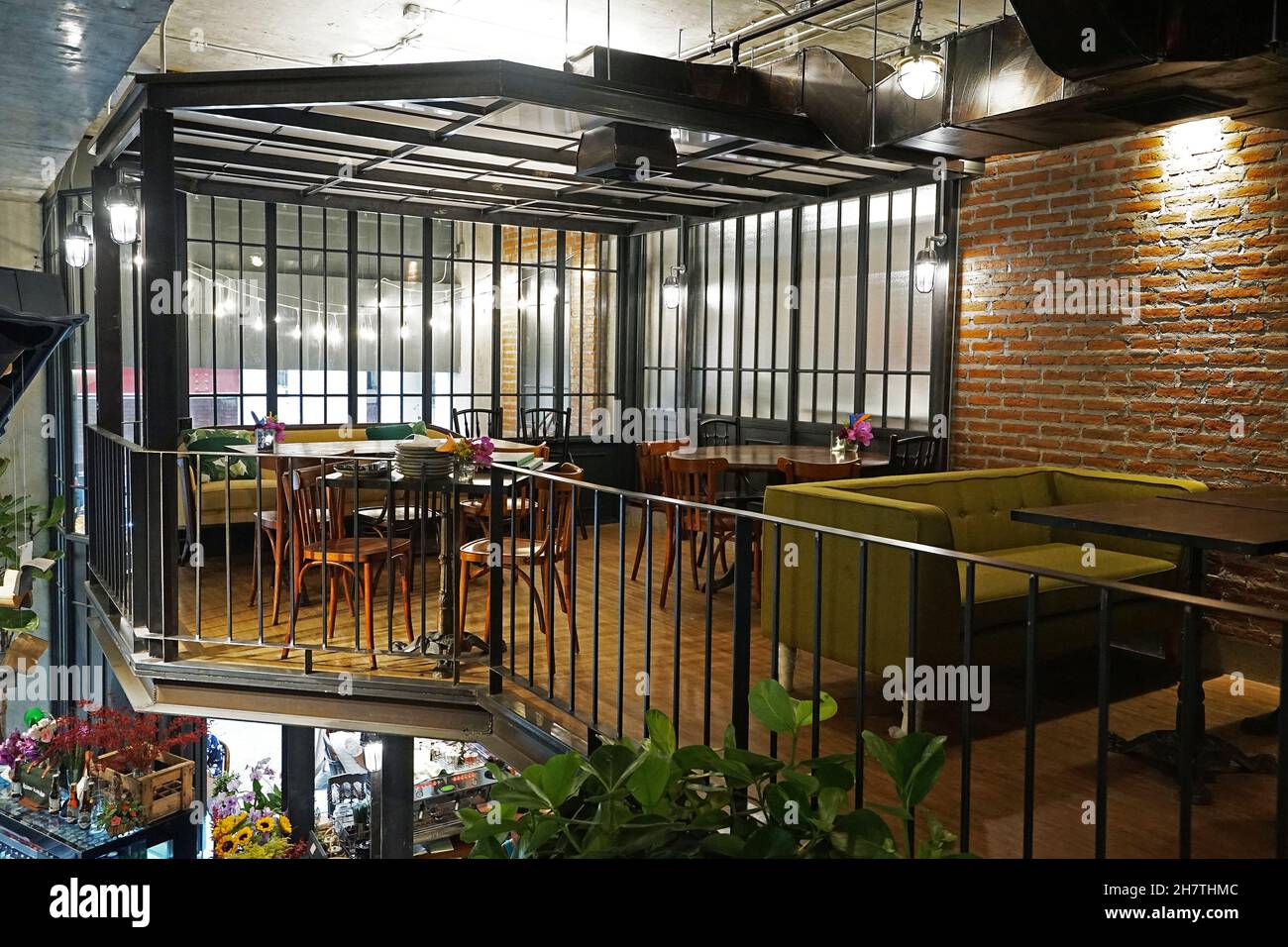 Interior decoration and design at local restaurant and coffee cafe ...