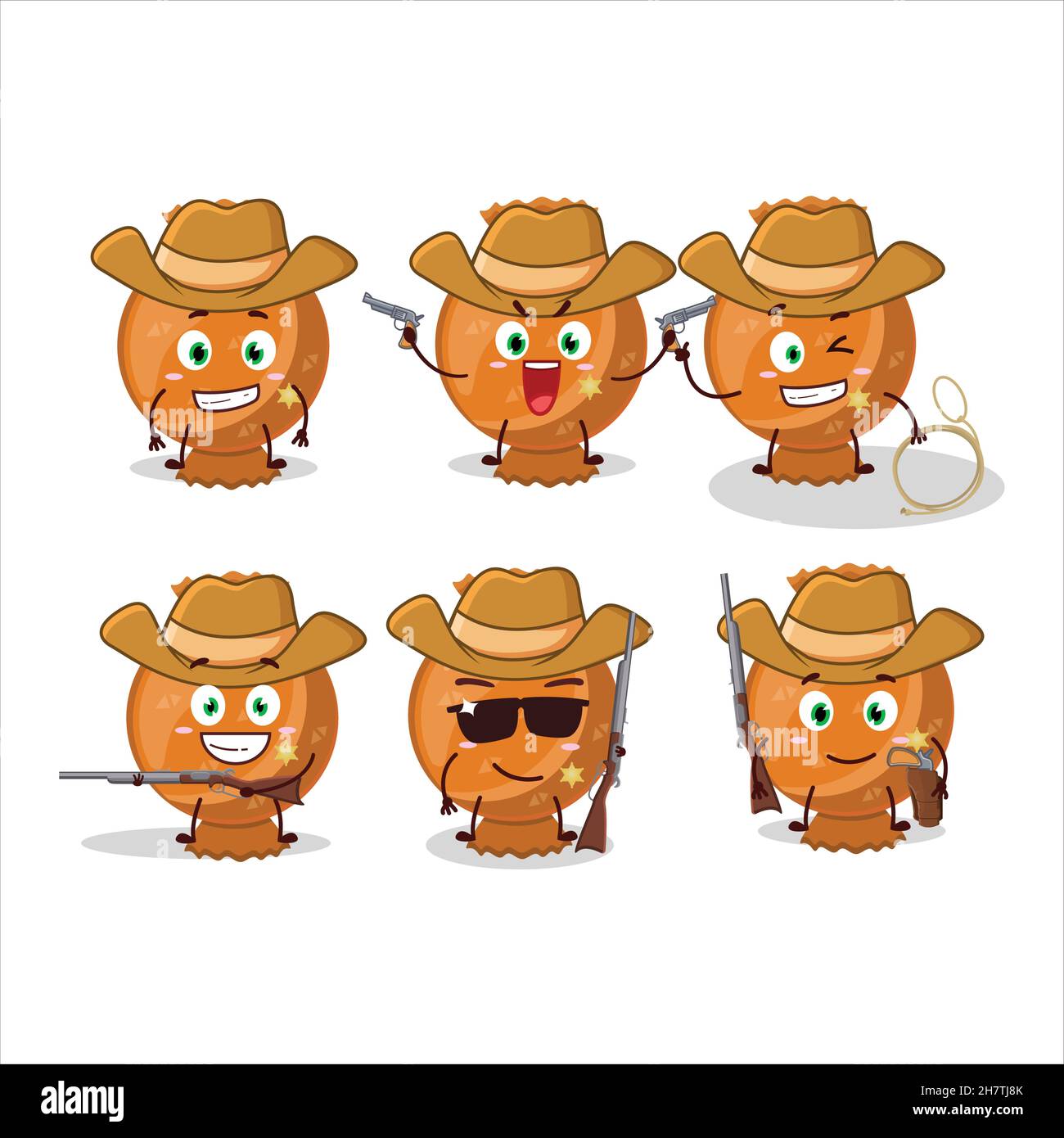 Cool cowboy orange candy wrap cartoon character with a cute hat. Vector ...