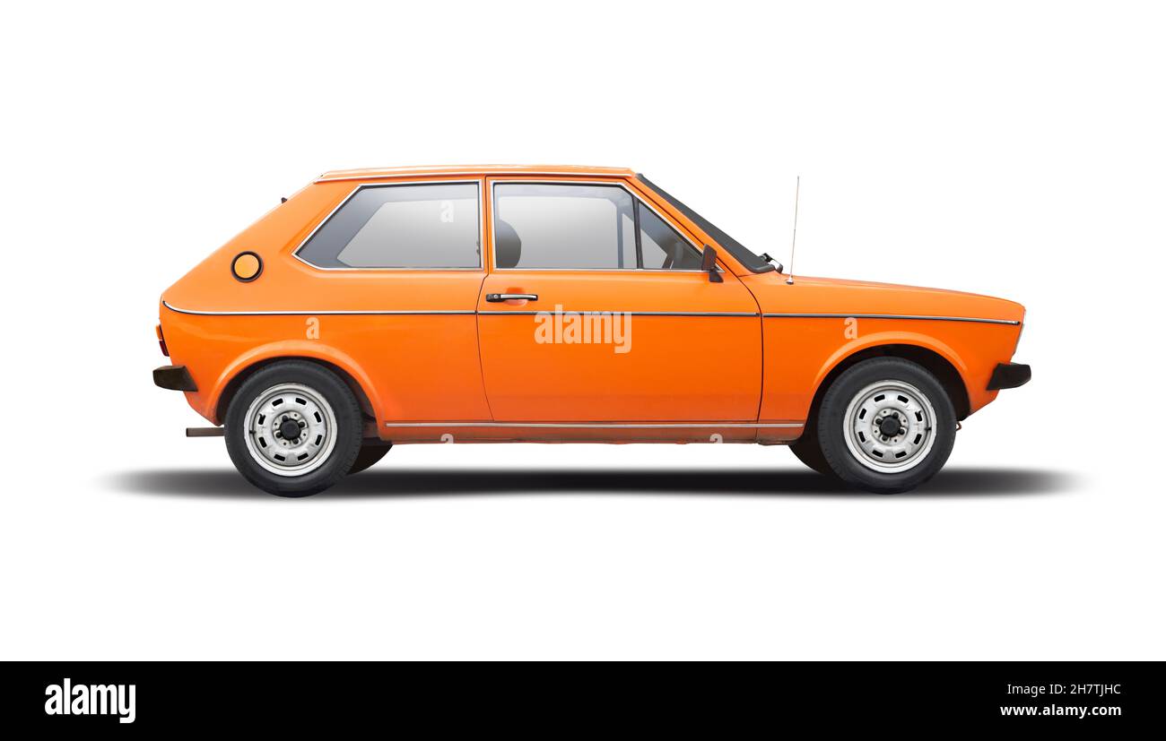 Classic small sport hatchback car side view isolated on white ...