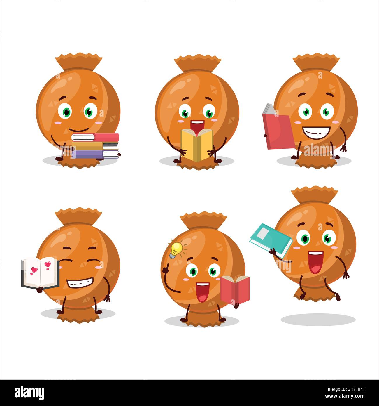A picture of orange candy wrap cartoon character concept reading an ...