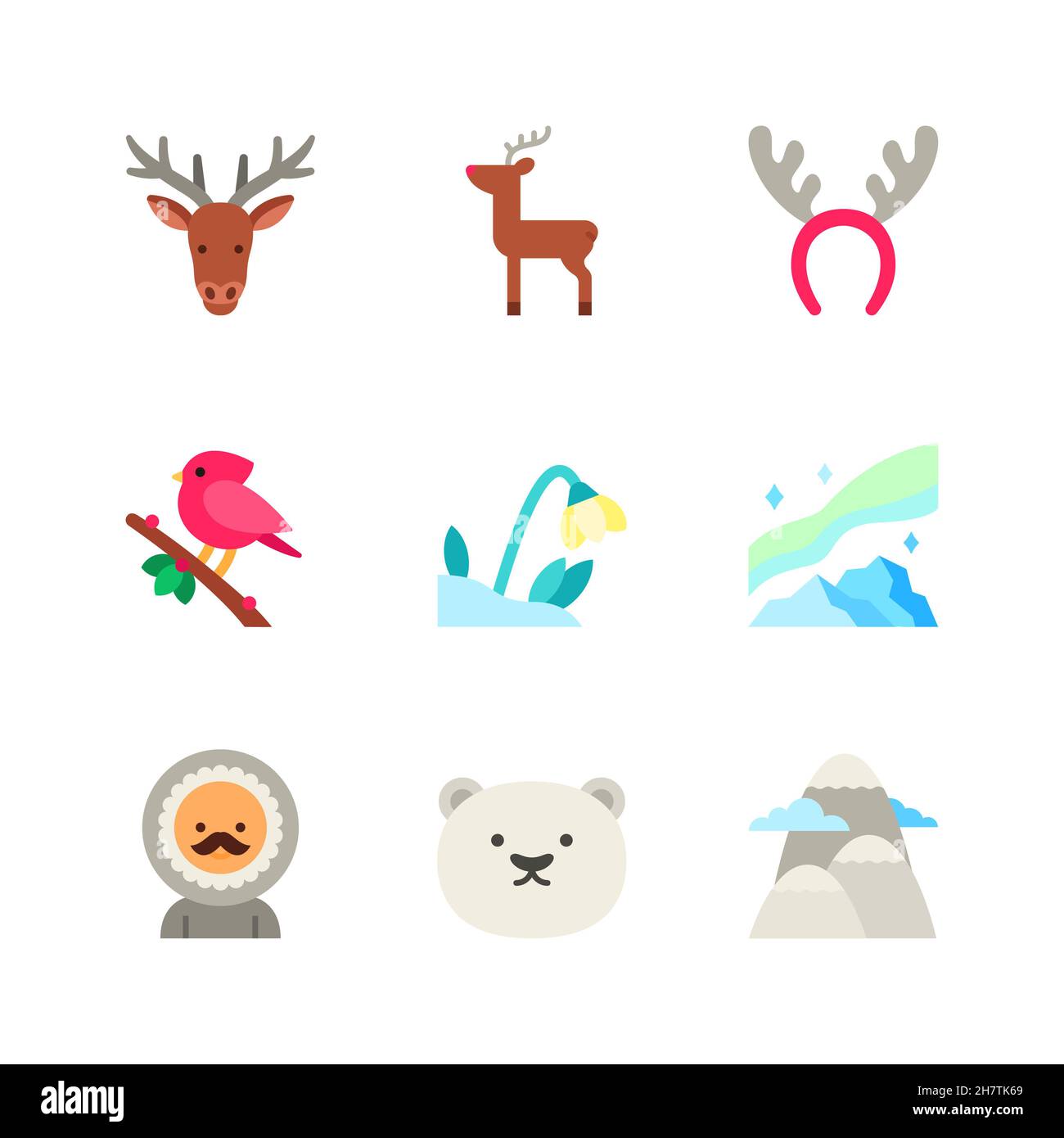 arctic animals and objects of the arctic landscape objects vector icons ...