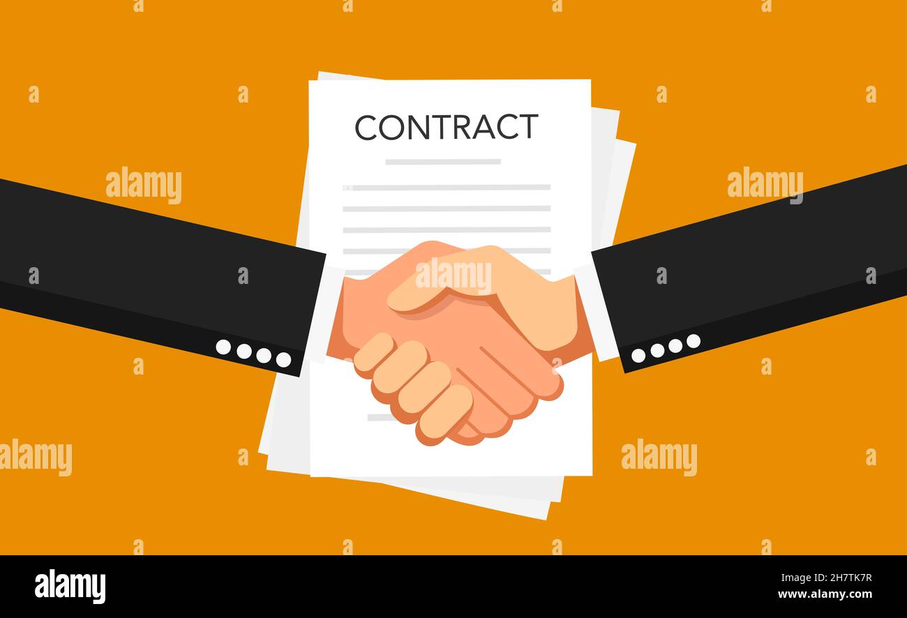 Business man shaking hands firmly for a signed contract with a green ...