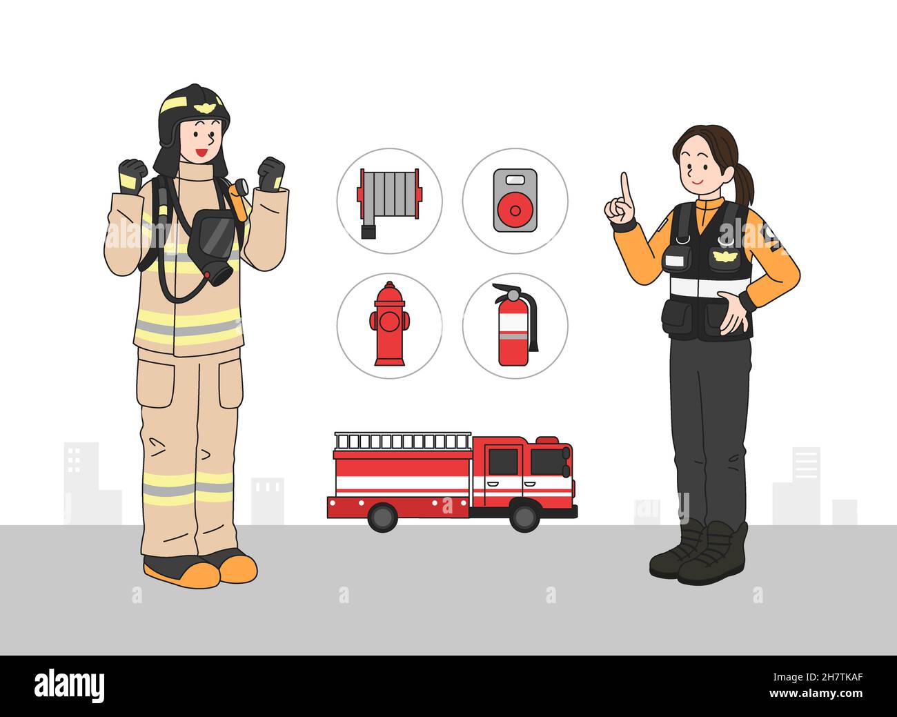firefighters explaining fire precautions Stock Photo - Alamy