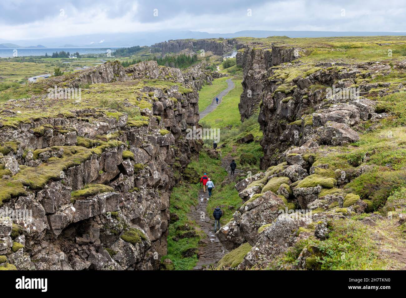 High angle view over the seismic rift valley between the Eurasian and ...