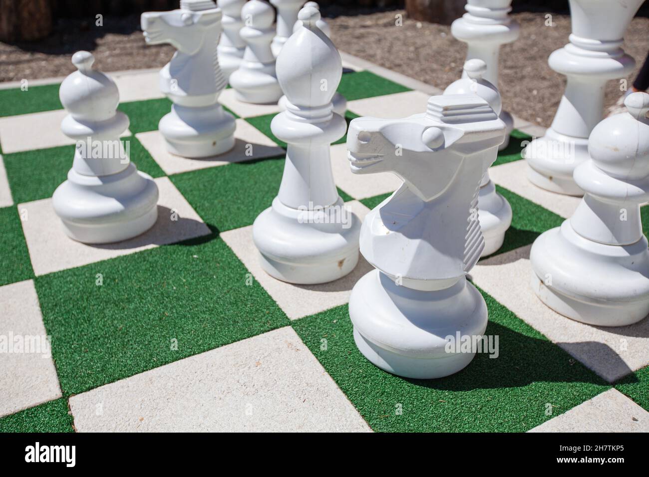 Giant outdoor chess set in park Stock Photo - Alamy