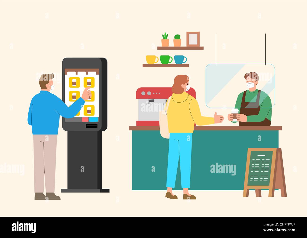 people order coffee with cafe kiosks and get coffee through the ...