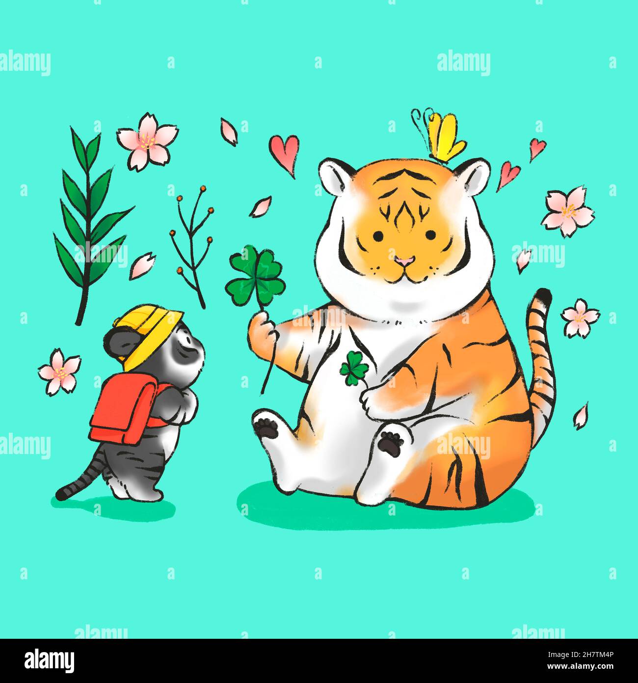 2022 year of tiger, two tigers in spring picnic Stock Photo - Alamy