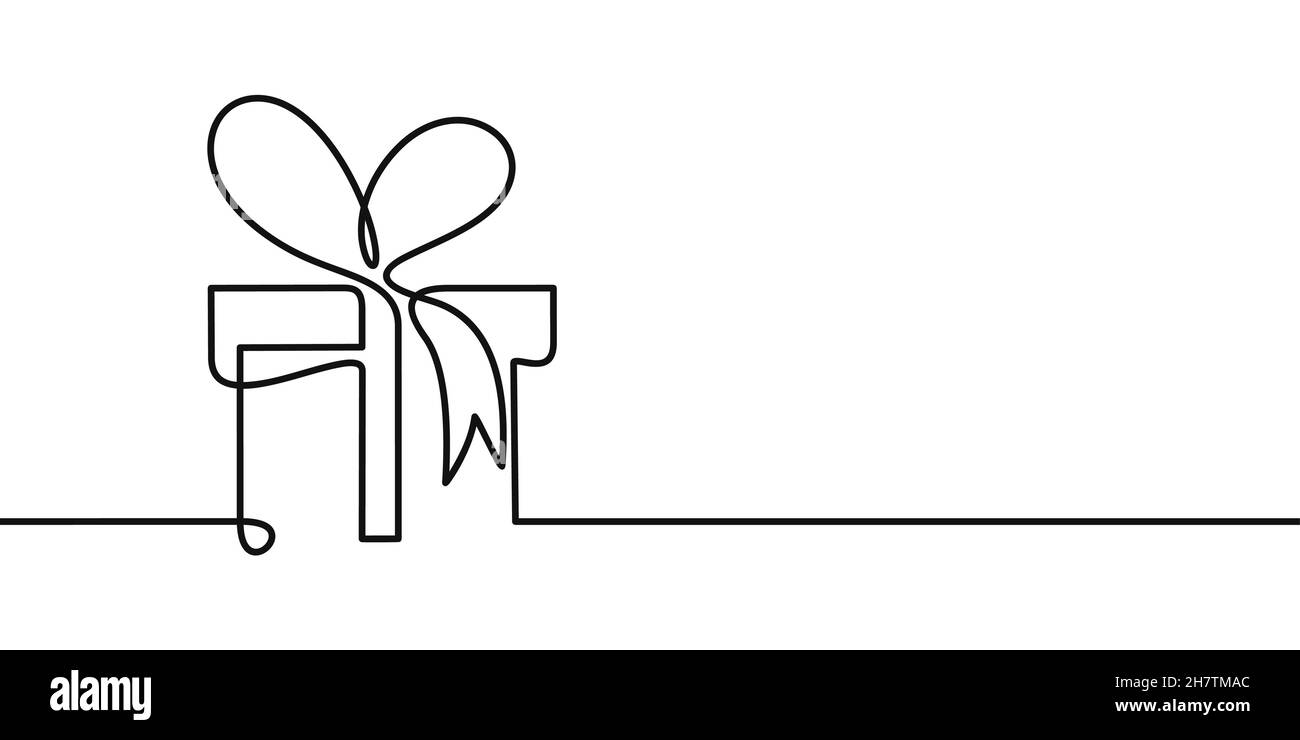 Seamless Abstract Continuous Line Present Isolated Art Drawing Vector ...