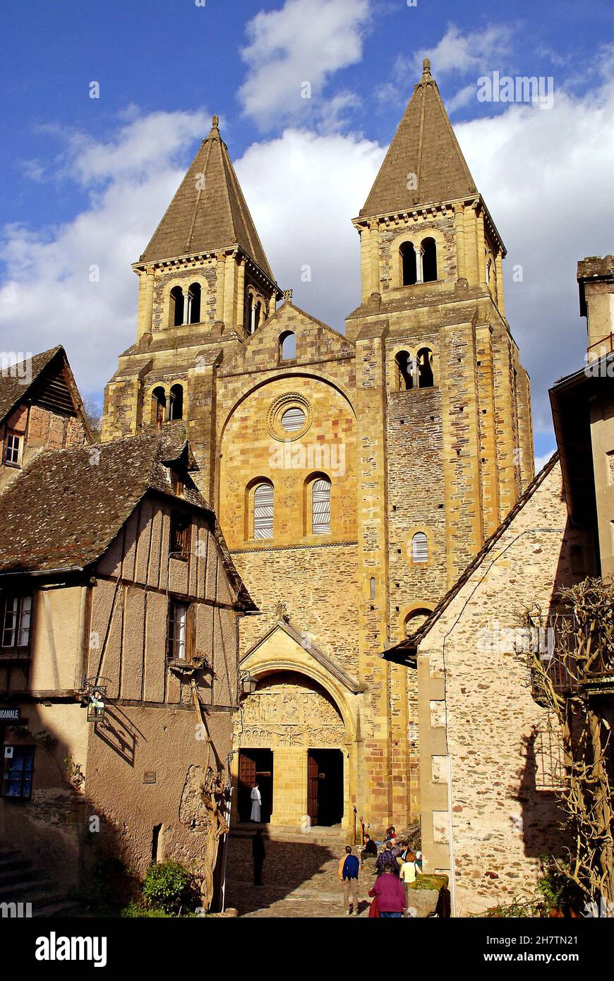 The old pilgrimage town of Conques in France, and the Abbey Church of ...