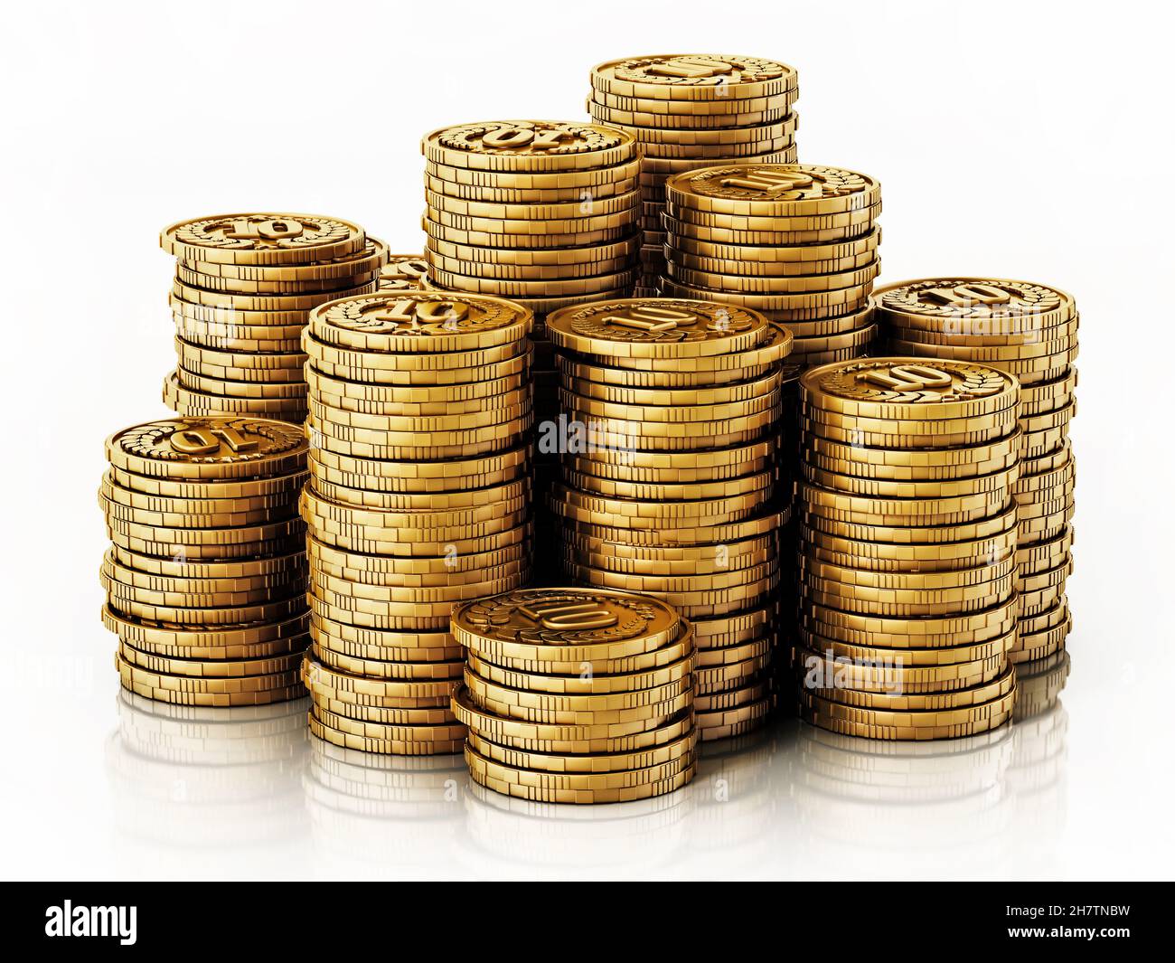 Stack of generic gold coins isolated on white background. 3D ...