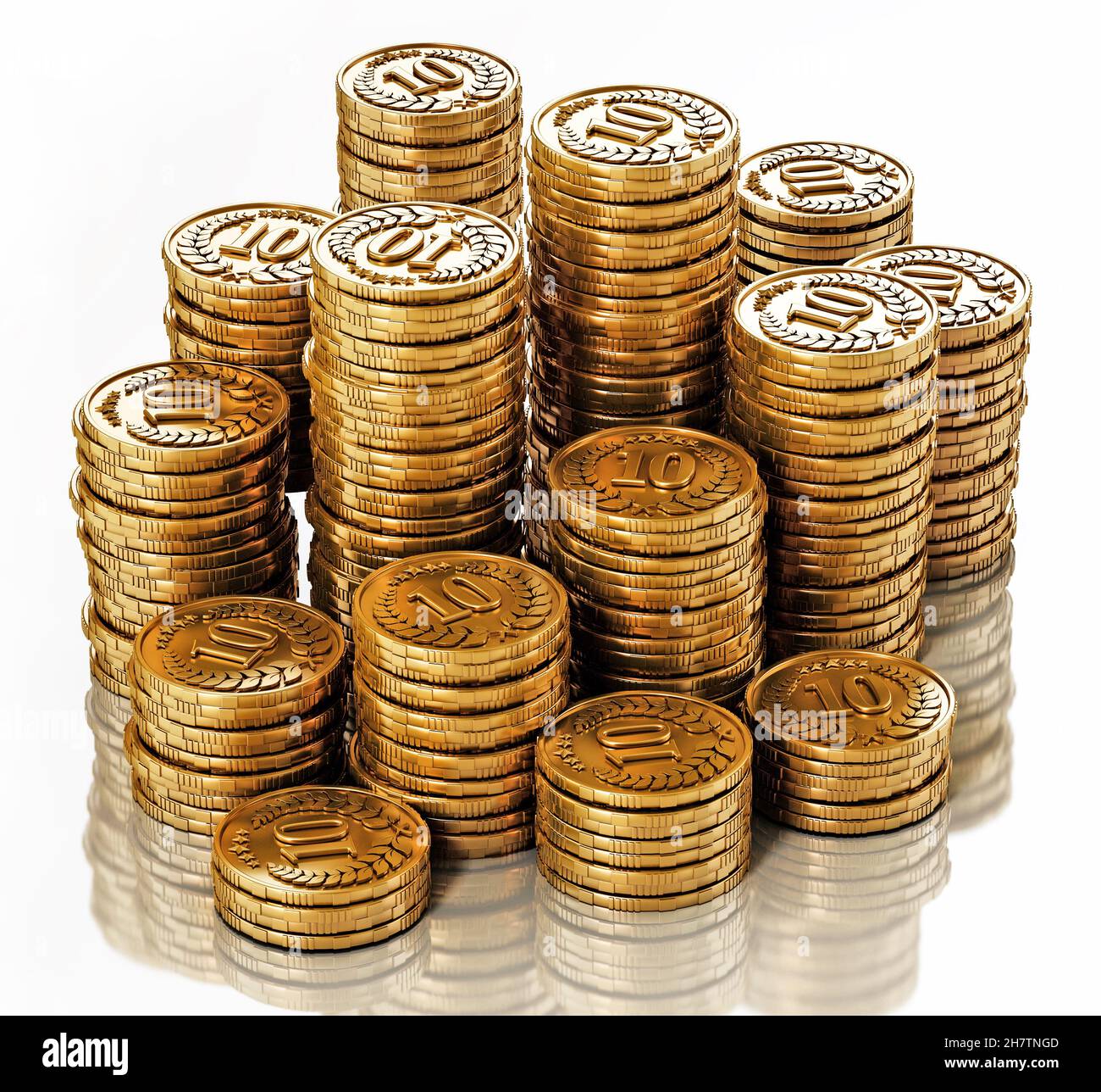 Stack of generic gold coins isolated on white background. 3D ...