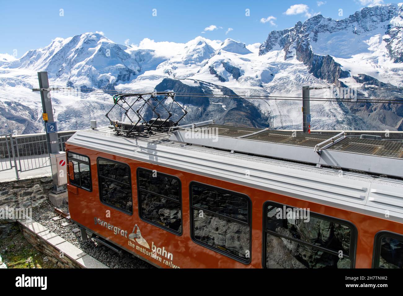 Gornergrat, Switzerland-Sept 2021: Close up of a train on platform of ...