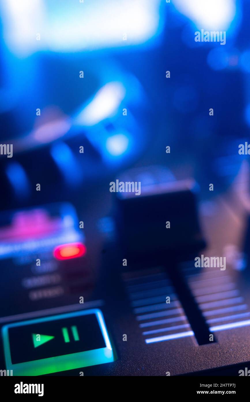 Dj turntables in nightclub electronic music house disco party lights ...